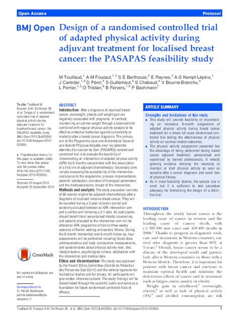 Pdf Design Of A Randomised Controlled Trial Of Adapted Physical