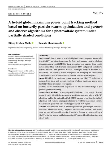 Pdf A Hybrid Global Maximum Power Point Tracking Method Based On