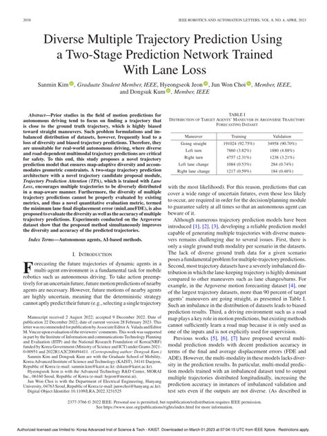 Pdf Diverse Multiple Trajectory Prediction Using A Two Stage Prediction Network Trained With