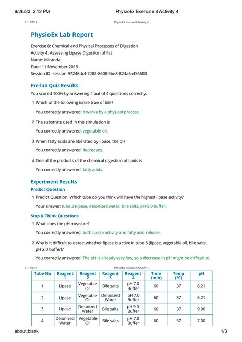 SOLUTION Physiology Lab Physioex Exercise Activity Studypool