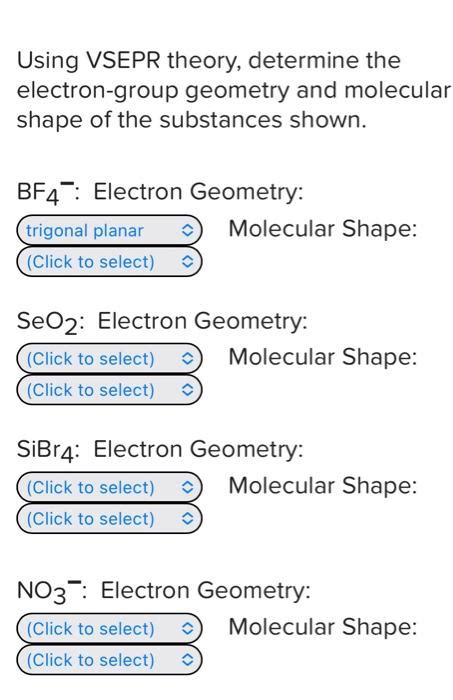 solved using vsepr theory determine the electron group