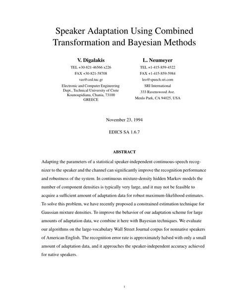 PDF Speaker Adaptation Using Combined Transformation And Bayesian Methods