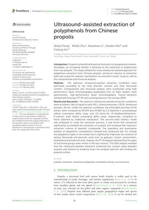 Pdf Ultrasound Assisted Extraction Of Polyphenols From Chinese Propolis