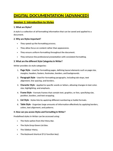 Digital Documentationadvanced Session1 Style In Document 1 Pdf