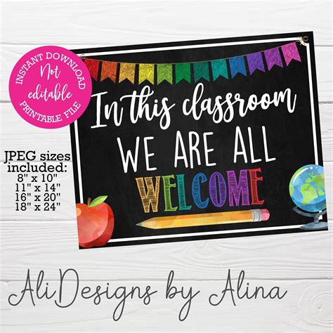 In This Classroom We Are All Welcome Printable Sign Instant Download