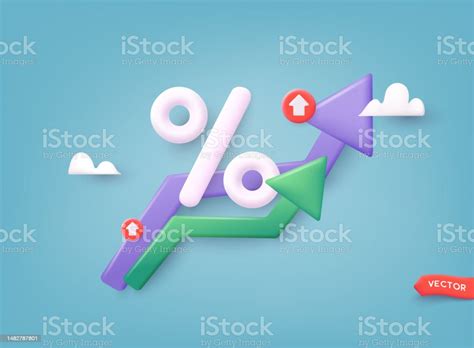 녹색 위쪽 화살표가 있는 백분율 기호 비즈니스 또는 스타트업 성공 3d 웹 벡터 일러스트레이션 가격에 대한 스톡 벡터 아트 및 기타 이미지 Istock