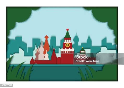 종이 아플 리 케 스타일 벡터 일러스트 모스크바 크렘린 성 바 실 성당으로 Ponorama의 적용으로 카드 엽서 0명에 대한 스톡 벡터 아트 및 기타 이미지 Istock