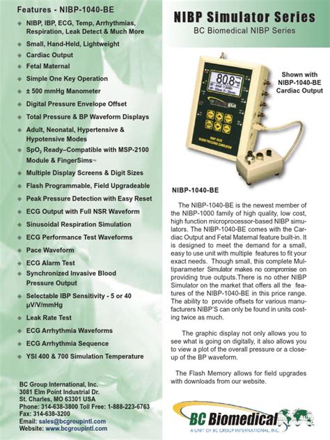 Nibp Series Datasheet Pdf Blood Pressure Electrocardiography