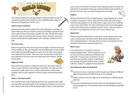 The California Gold Rush Reading Co English Esl Worksheets Pdf And Doc