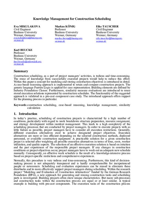 Pdf Knowledge Management For Construction Scheduling
