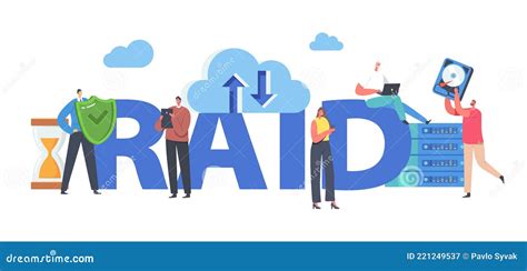 RAID Concept Tiny Characters In Data Center Around Huge Redundant