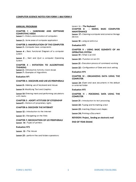 Computer Science Note For Form 1 Pdf Computer Data Storage Computer Hardware