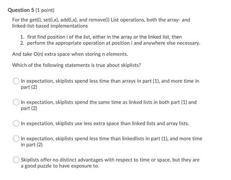 solved question 5 1 point for the get i set i x