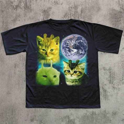 Funny Retro Alien Cats Meme T Shirt Unhinged Clothes Ufo Shirt Weird