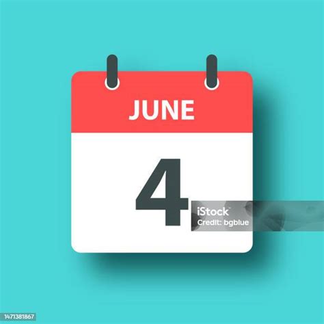 6월 4일 그림자가 있는 파란색 녹색 배경에 매일 달력 아이콘 2022년에 대한 스톡 벡터 아트 및 기타 이미지 2022년 2023년 2024년 Istock
