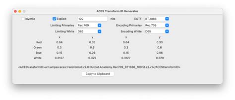 Aces Transform Id Format For Output Transforms Vwg Output