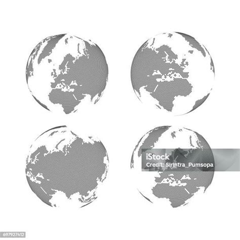 벡터 일러스트 레이 션의 3 차원 추상 지구 지구에 스타 점선된 스타일 지구본에 대한 스톡 벡터 아트 및 기타 이미지 지구본 행성 유럽 Istock