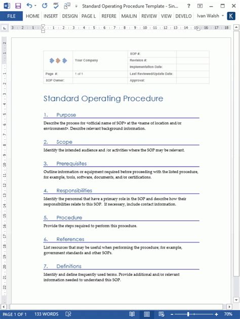 Standard Operating Procedures Templates