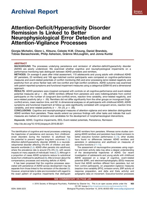 Pdf Attention Deficithyperactivity Disorder Remission Is Linked To Better Neurophysiological