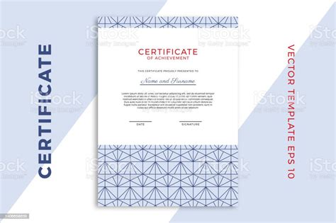 졸업 또는 과정 완료를위한 수직 비즈니스 디플로마 모형 추상적 인 기하학적 패턴으로 감사 템플릿 인증서의 현대적인 디자인 벡터 배경 Eps 10 감사장에 대한 스톡 벡터