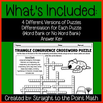 Triangle Congruence Vocabulary Geometry Crossword Puzzle Winter Review