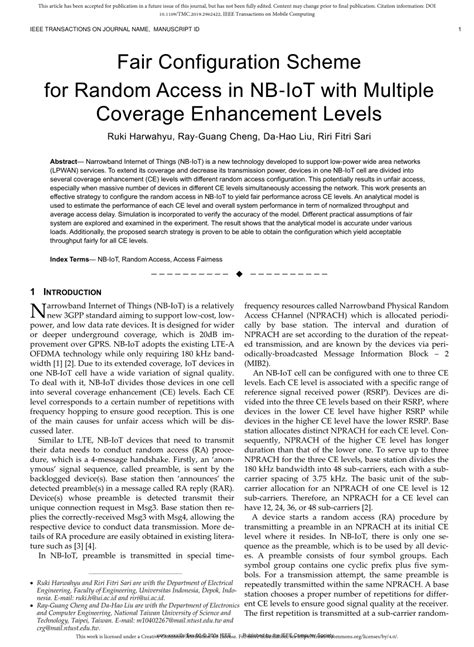 Pdf Fair Configuration Scheme For Random Access In Nb Iot With Multiple Coverage Enhancement
