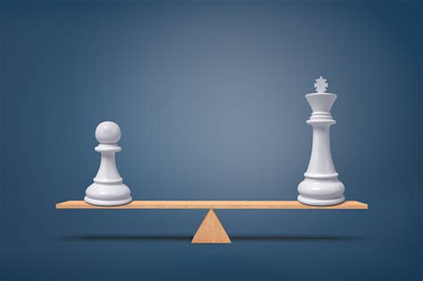 흰색 폰 흰색 킹의 3d 렌더링 완전히 균형 나무 시 소에 서 서 3차원 형태에 대한 스톡 사진 및 기타 이미지 3차원 형태