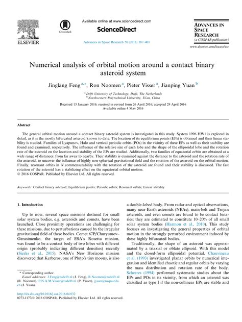 Pdf Numerical Analysis Of Orbital Motion Around A Contact Binary Asteroid System
