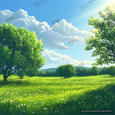 Ai创作图蓝天白云草地大树 手绘绿色风景 蓝天白云草地树木 草地树木阳光 阳光树木草地 蓝天白天草地绿树背景 宽屏风景画 绿树草地风景 阳光绿树风景 蓝天白云绿茵茵大树 电脑绘制风景 蓝天白云
