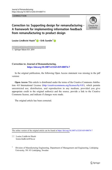Pdf Correction To Supporting Design For Remanufacturing A