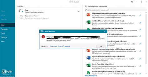 Project Cannot Be Opened The Project Is Incompatible With StudioX Profile You Cannot Open It In