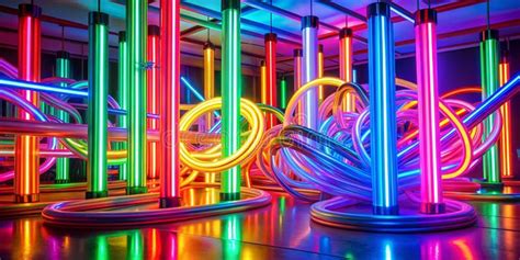 Vibrant Abstract Light Sculpture Featuring Intertwined Neon Tubes In Various Bright Colors