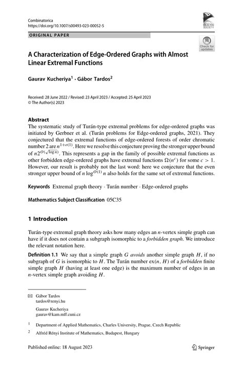 Pdf A Characterization Of Edge Ordered Graphs With Almost Linear