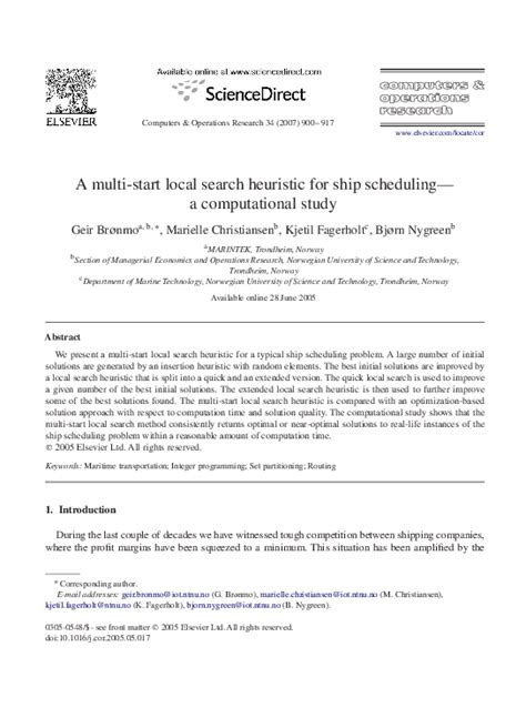 Pdf A Multi Start Local Search Heuristic For Ship Scheduling A