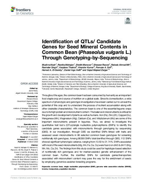 Pdf Identification Of Qtls Candidate Genes For Seed Mineral Contents