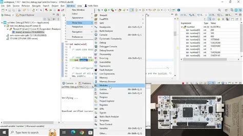 live debug with breakpoint and memory browser window on nucleo 144 in