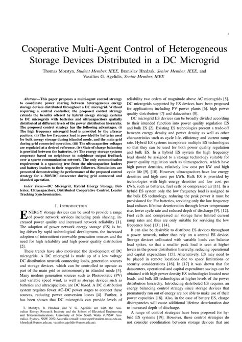 Pdf Cooperative Multi Agent Control Of Heterogeneous Storage Devices Distributed In A Dc Microgrid