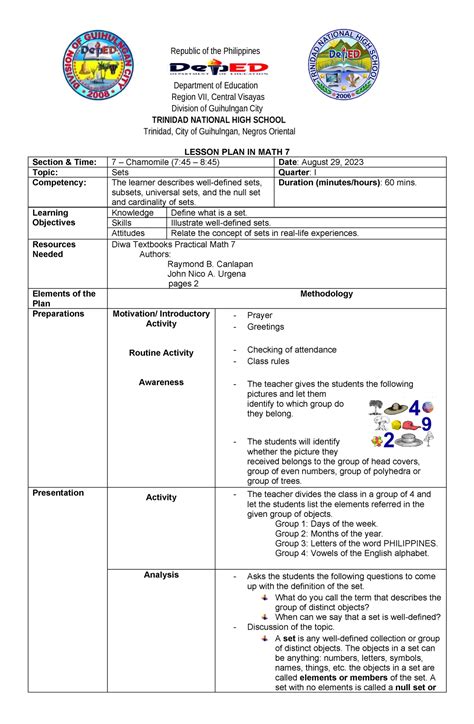 Lesson Plan Math 7 Republic Of The Philippines Department Of