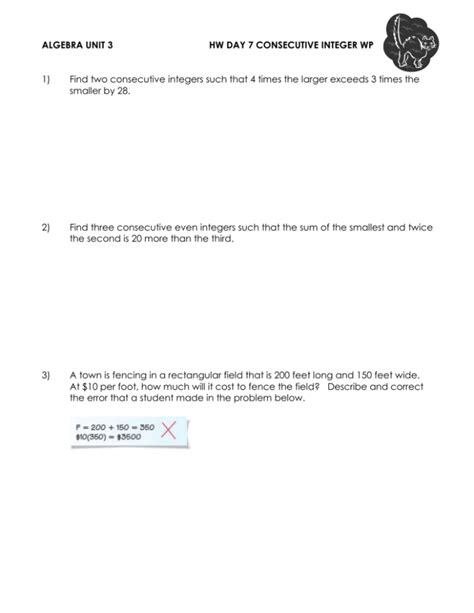 Algebra Consecutive Integer Perimeter Word Problems