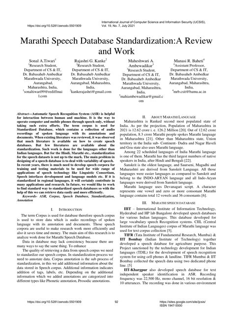 Pdf Marathi Speech Database Standardizationa Review And Work