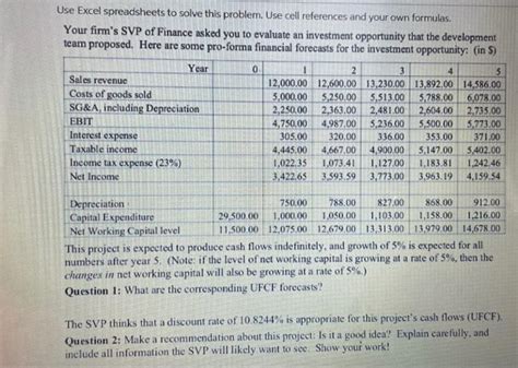 Use Excel Spreadsheets To Solve This Problem Use