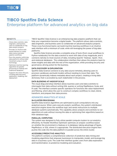 Tibco Ds Spotfire Data Science Pdf Data Science Apache Hadoop