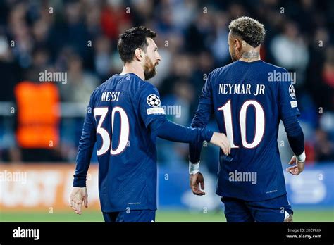 Paris France October 25 Lionel Messi Of Paris Saint Germain L Celebrating His Goal With