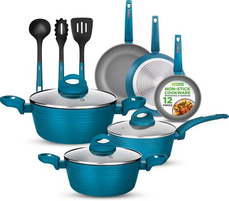 Nutrichef 12 Piece Nonstick Kitchen Cookware Set Easy To Clean Fireproof Lacquer