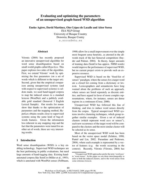 Pdf Evaluating And Optimizing The Parameters Of An Unsupervised Graph