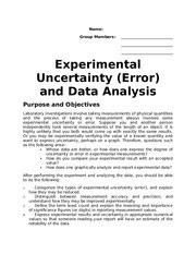 Physics Lab Report Experimental Uncertainty Error And Data Analysis General Physics I