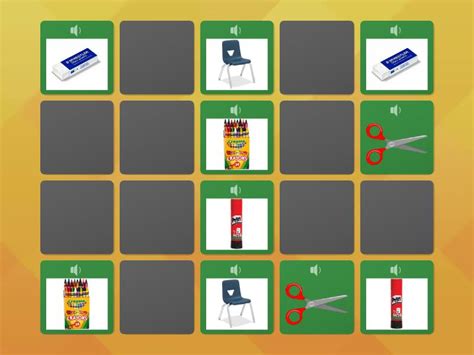 Classroom Objects Memory Game Matching Pairs