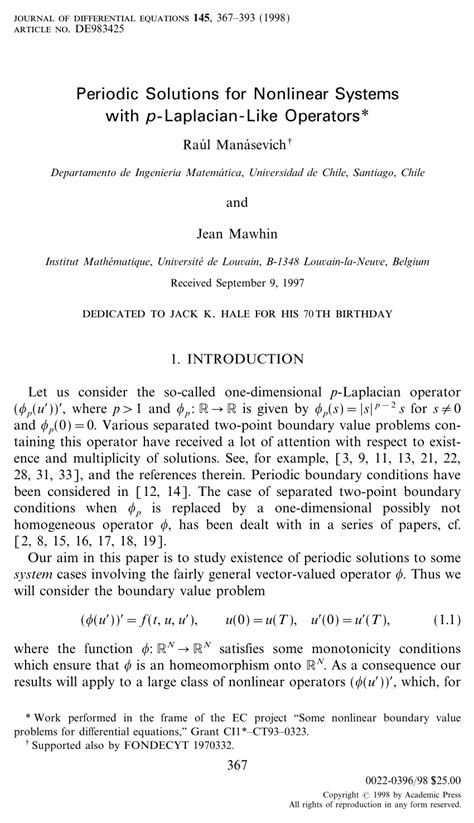 Pdf Periodic Solutions For Nonlinear Systems With P Laplacian Like