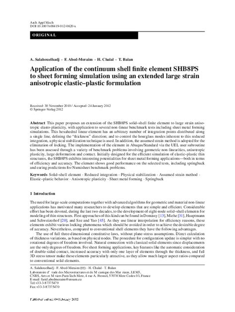 Pdf Application Of The Continuum Shell Finite Element Shb8ps To Sheet