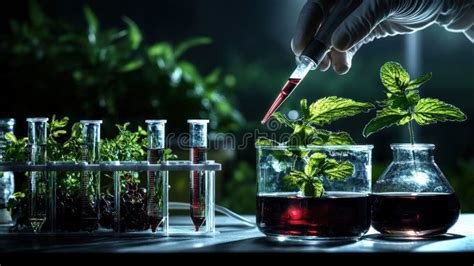 Scientific Research On Plant Extracts Laboratory Photography Nighttime Macro View Innovation